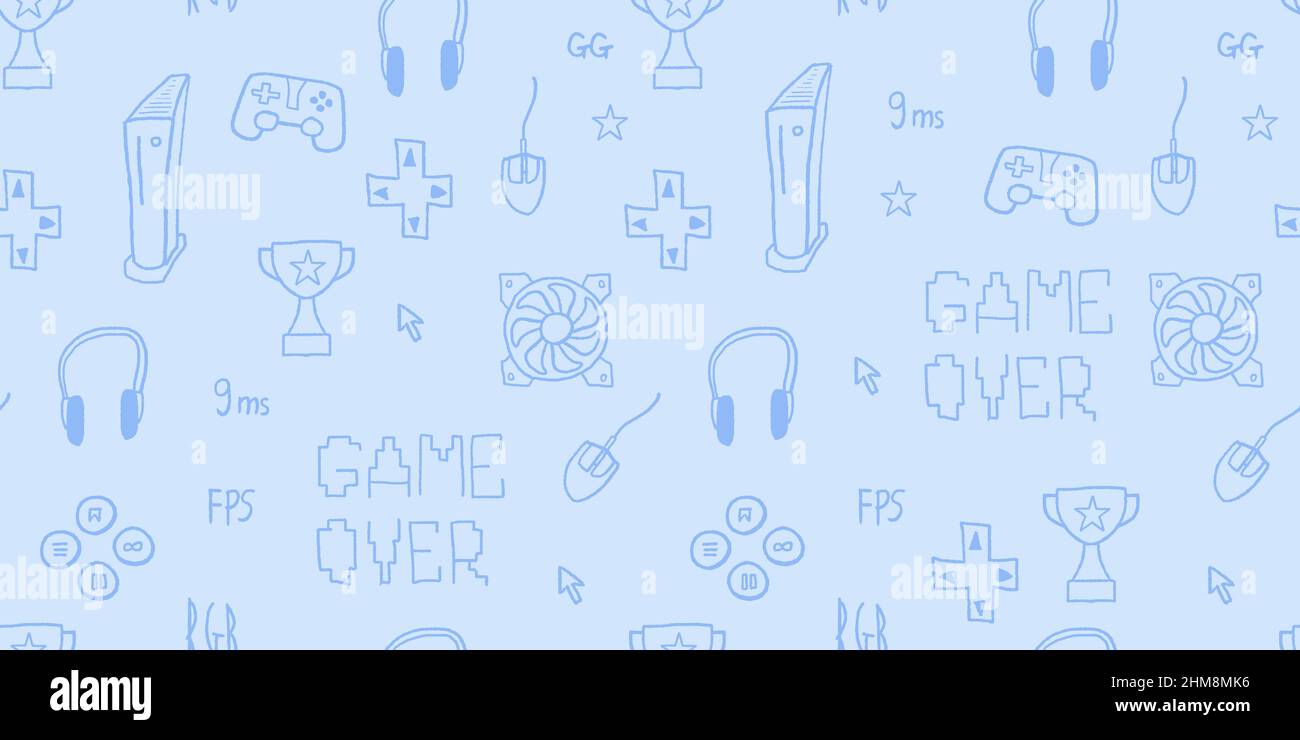 Gaming theme seamless doodle background. Vector video game pattern ...