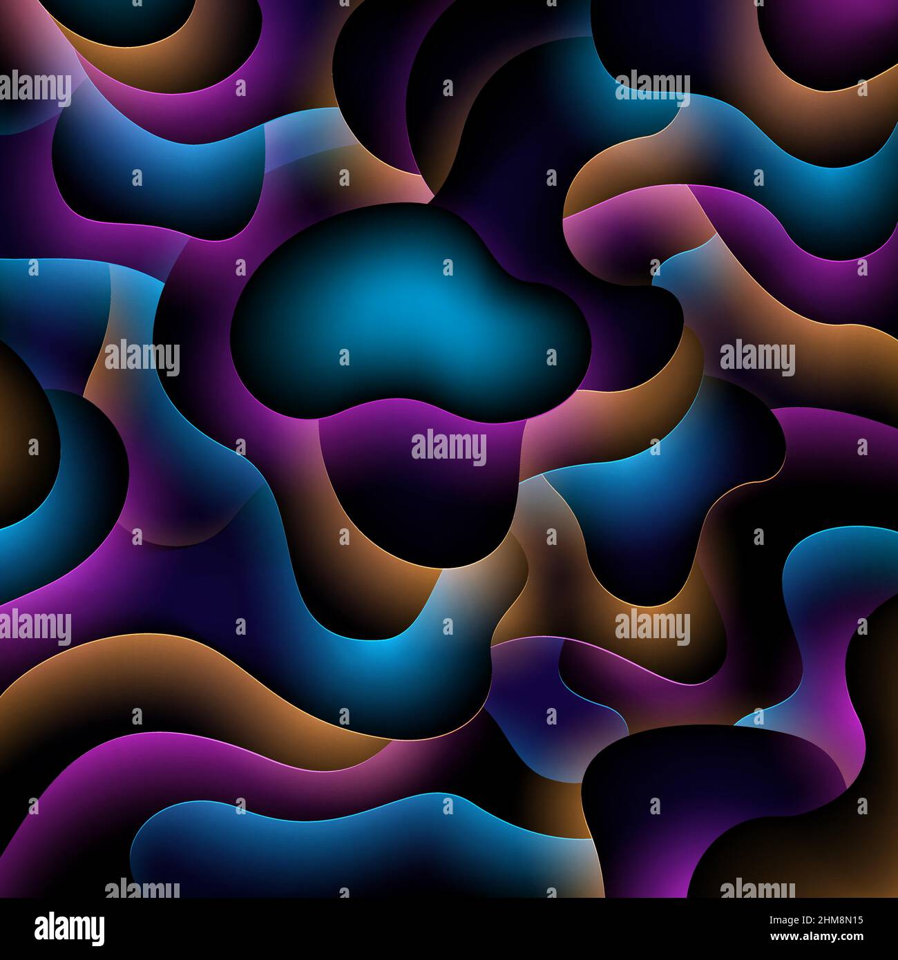 Abstract neon glow background. 3d relief backlight. Smooth shapes ...