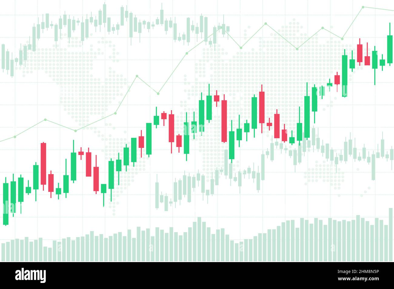 Investing background. Candle stick charts with dot world map in ...