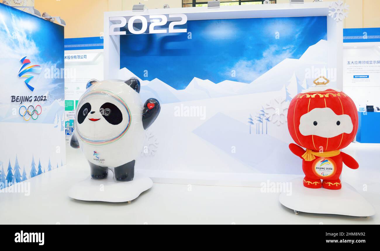 SHANGHAI, CHINA - MAY 12, 2021 - The mascots of Beijing Winter Olympic Games Bing Dwen Dwen and ...