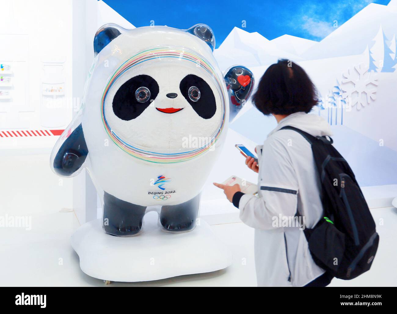 SHANGHAI, CHINA - MAY 12, 2021 - The mascots of Beijing Winter Olympic Games Bing Dwen Dwen and ...