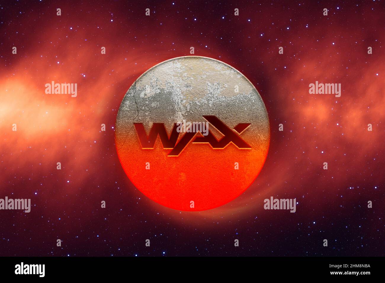 3D rendering cryptocurrency wax coin on colorful background ...