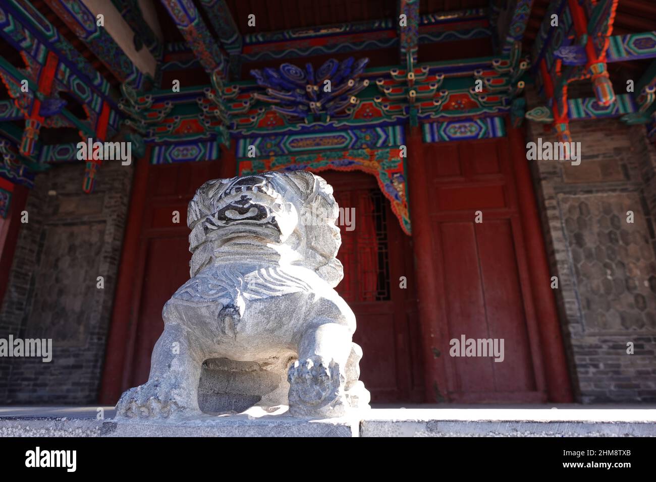 Chinese traditional stone lion on the ancient opera stage Stock Photo ...