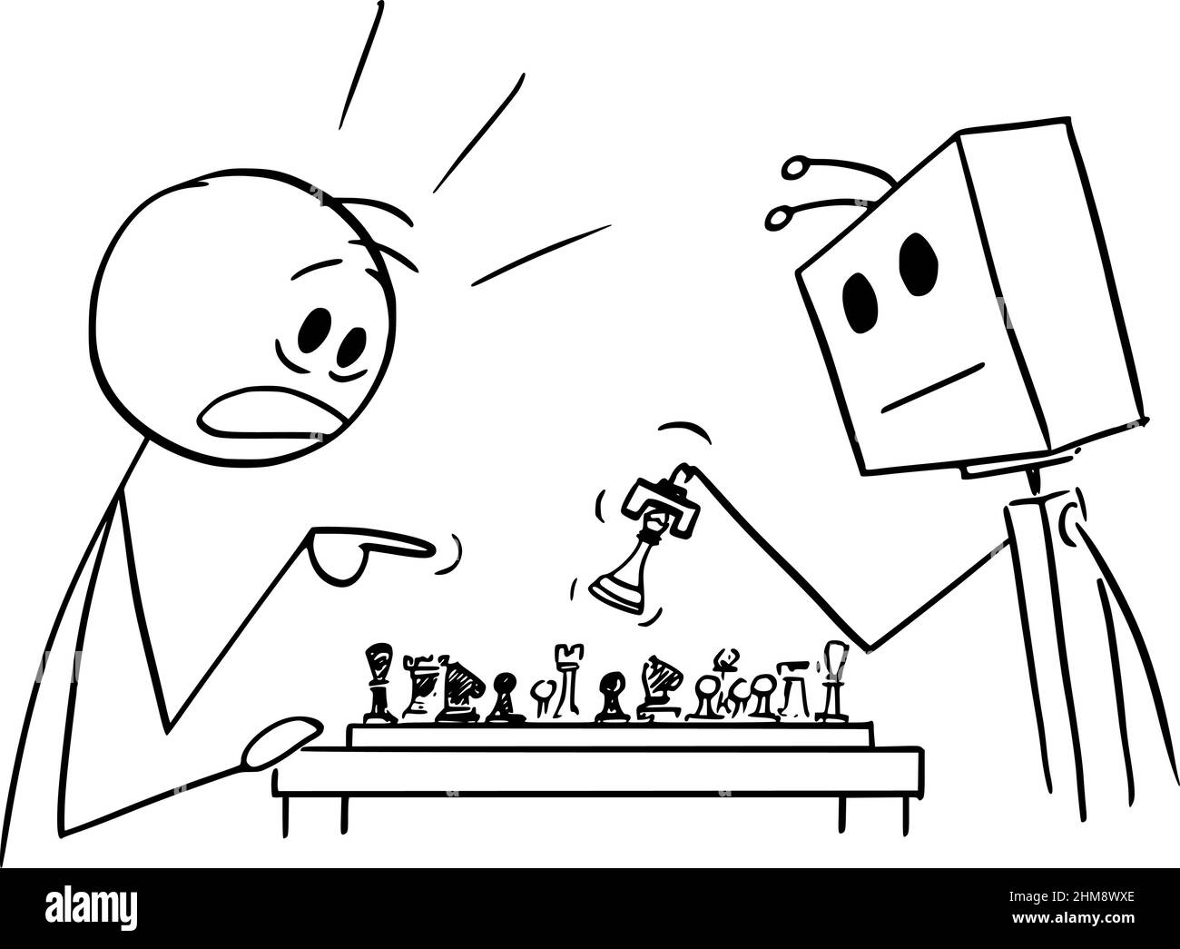 Person Playing Chess with Robot or Artificial Intelligence and loosing ...