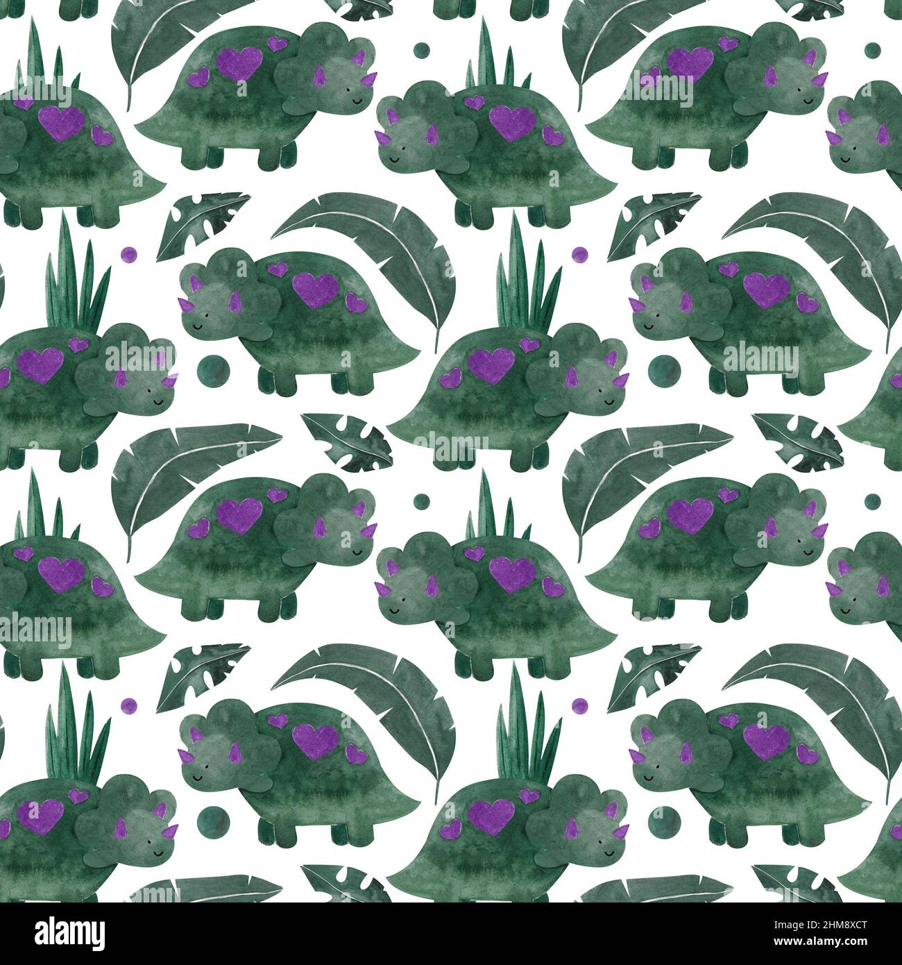 Green Dinosaurs pattern, Watercolor seamless pattern, dinosaurs and ...