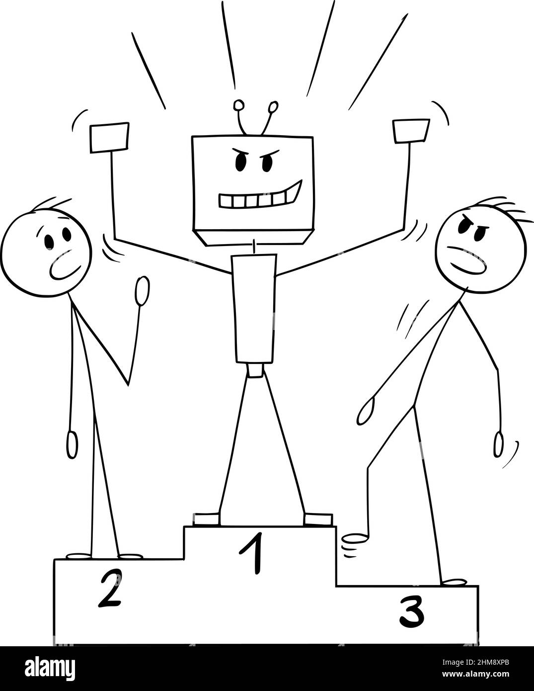 Robot Winner Celebrating Victory on Winner's Podium , Vector Cartoon ...