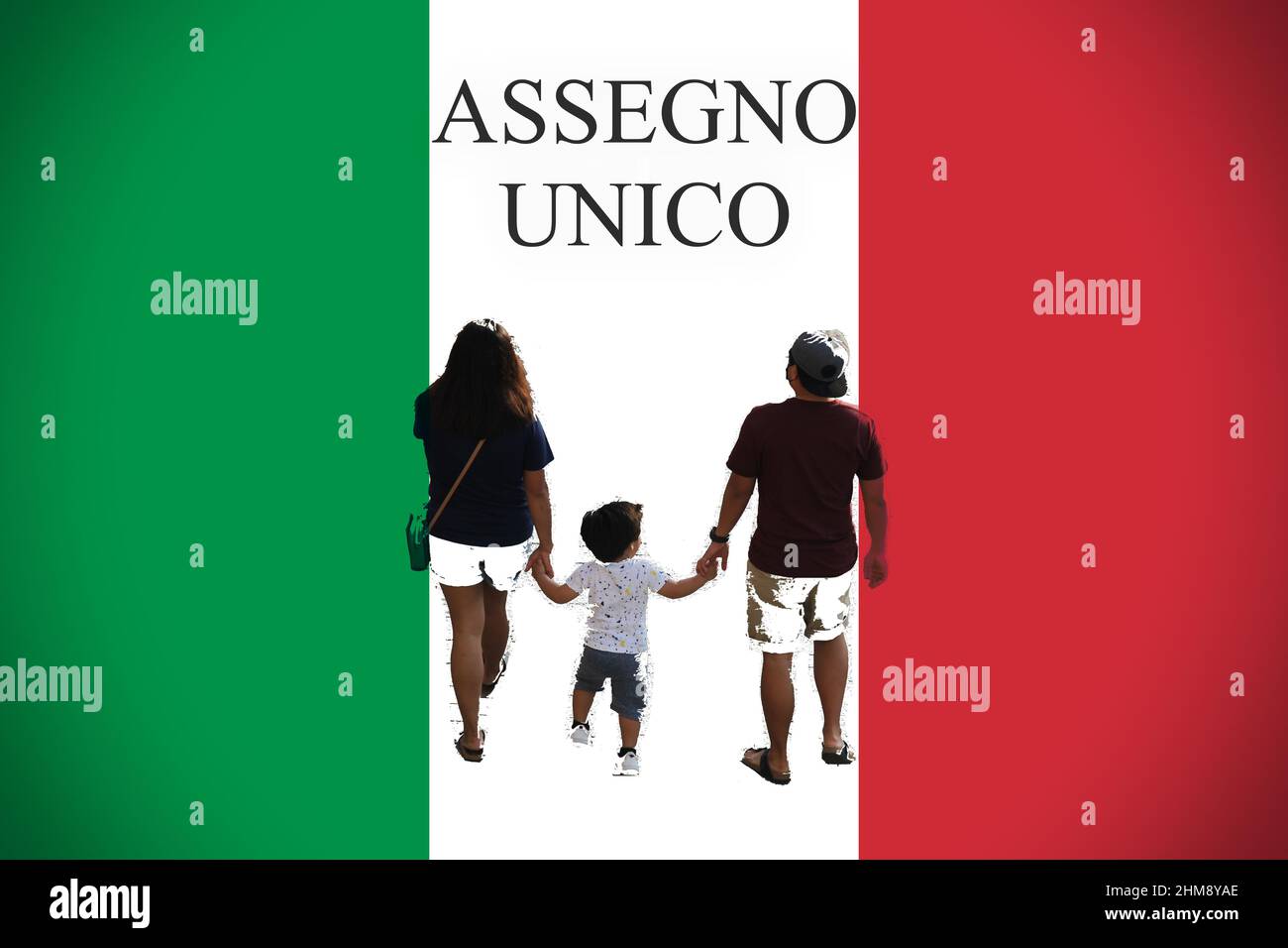 Italian flag with a family concept and Euros as background with the ...