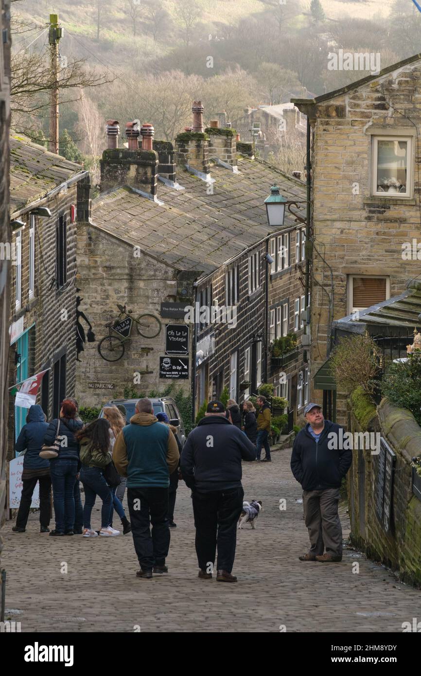 Haworth, UK: Main Street in Howarth, West Yorkshire attracts tourists ...