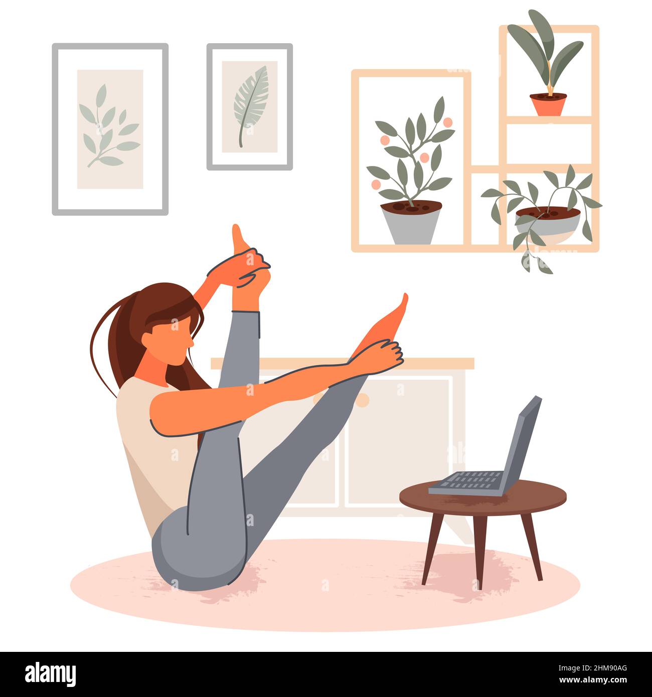 A woman goes in for sports in the living room. Sports exercises at home ...