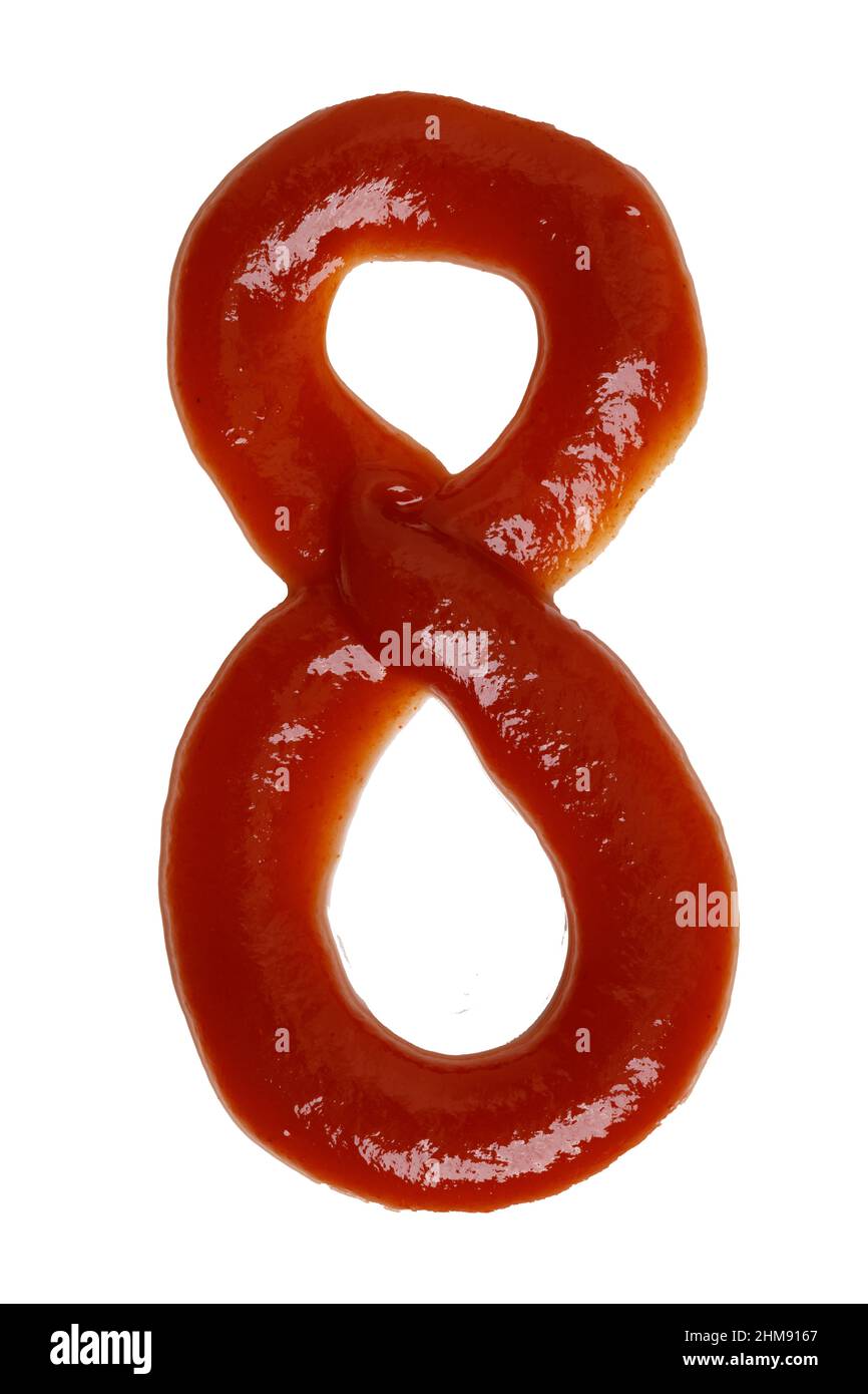 number eight written with tomato ketchup isolated on white background ...