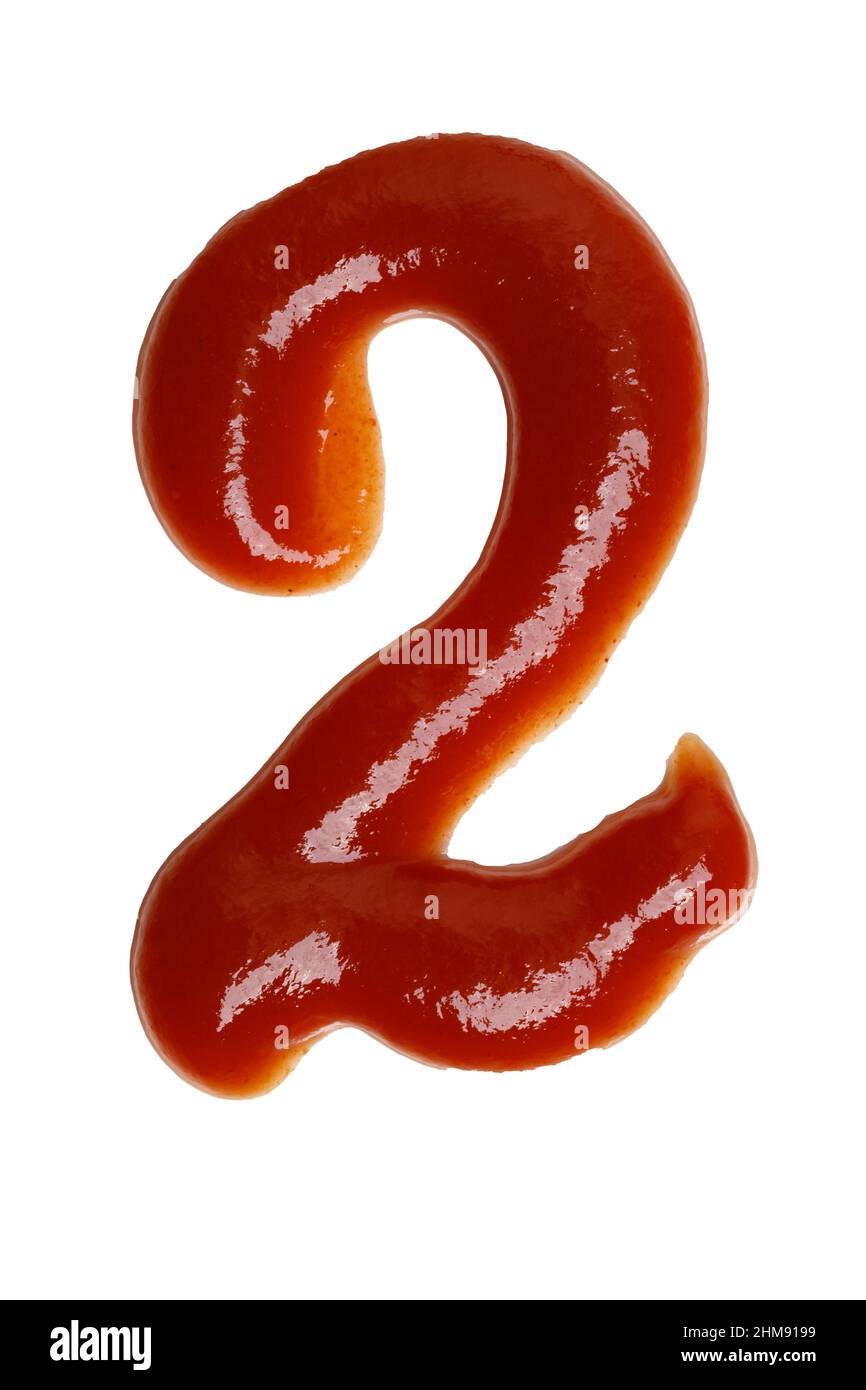 number two written with tomato ketchup isolated on white background ...