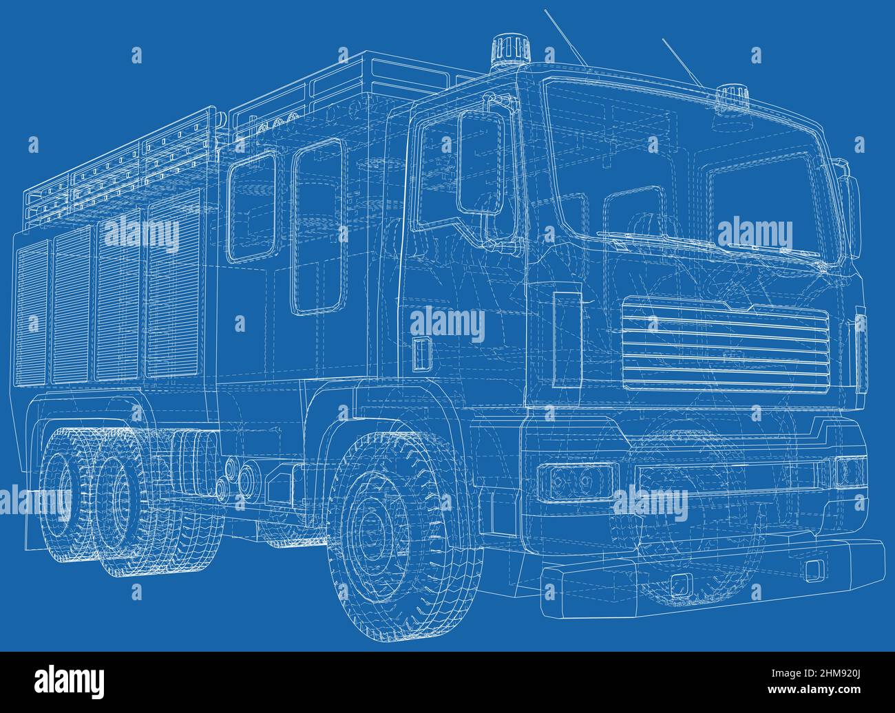 Fire Engine outline vector. Fire truck isolated on blue background ...
