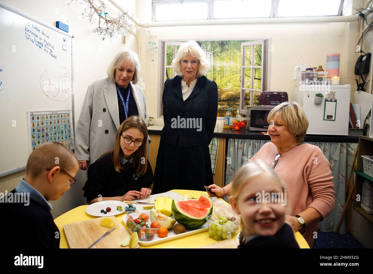 The Duchess of Cornwall during a visit to Roundhill Primary School, in ...