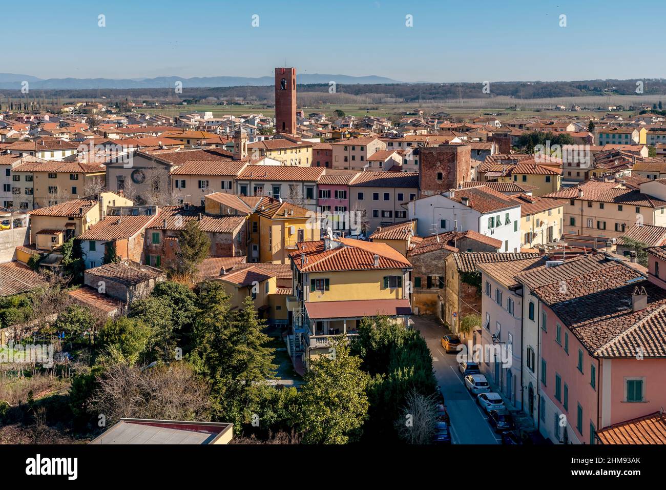 Aerial view of the historic center of Bientina, Pisa, Italy, on a sunny ...