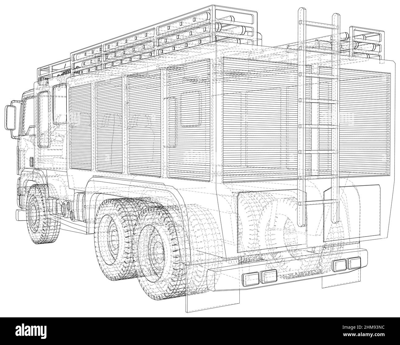 Wire-frame Fire truck. Fire Engine outline Vector Illustration of truck ...