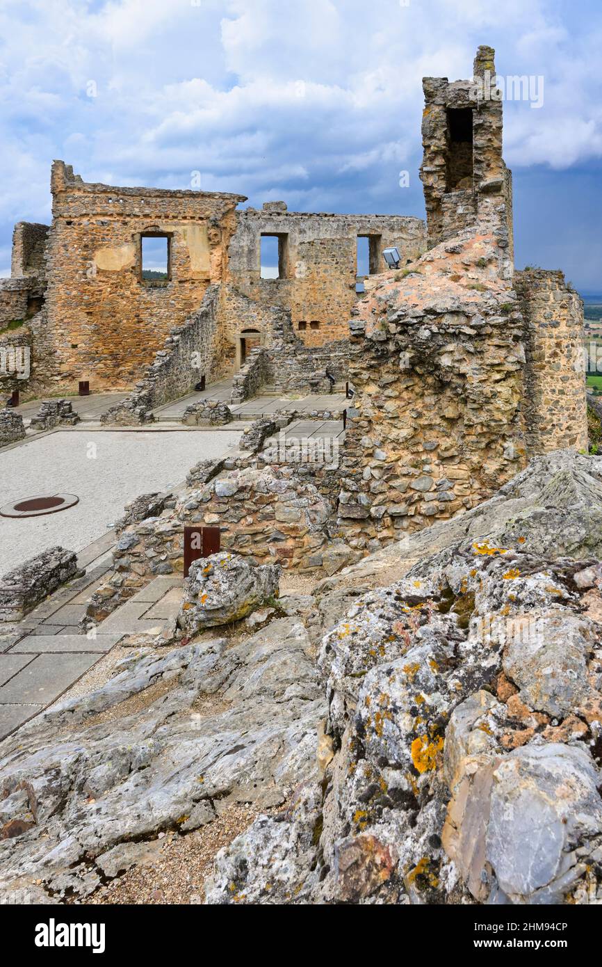 Castle, Inner courtyard, Castelo Rodrigo village, Serra da Estrela ...