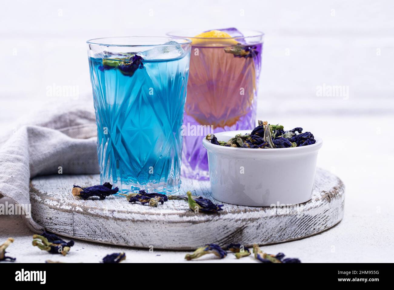 Cold blue and purple tea Butterfly pea Stock Photo - Alamy
