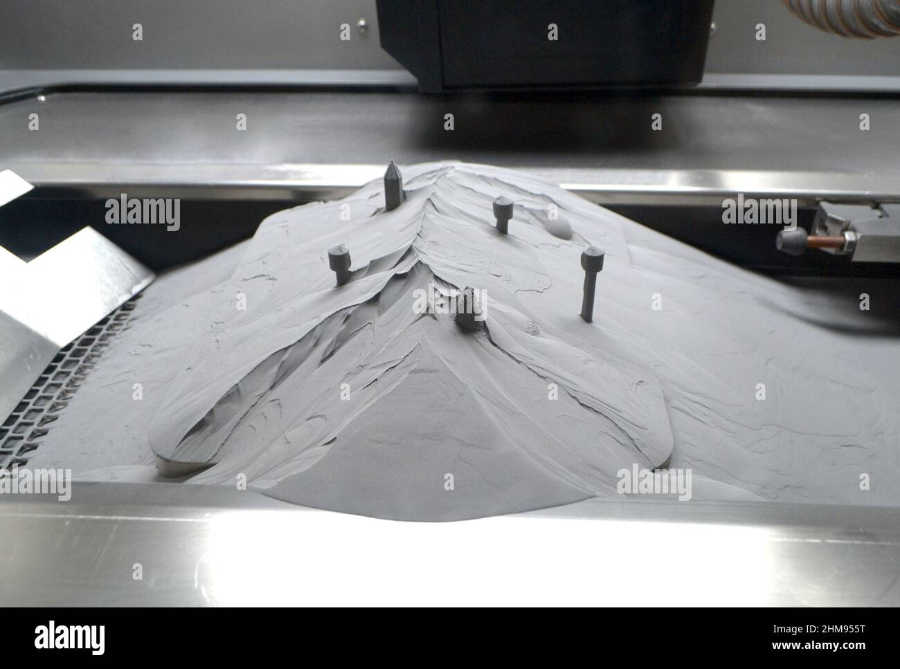 Surface with printed objects on metal 3D printer, covered metal powder ...