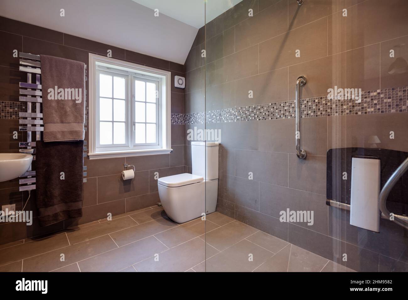 Burrough Green, Suffolk - July 12 2018: luxury chic modern shower room ...