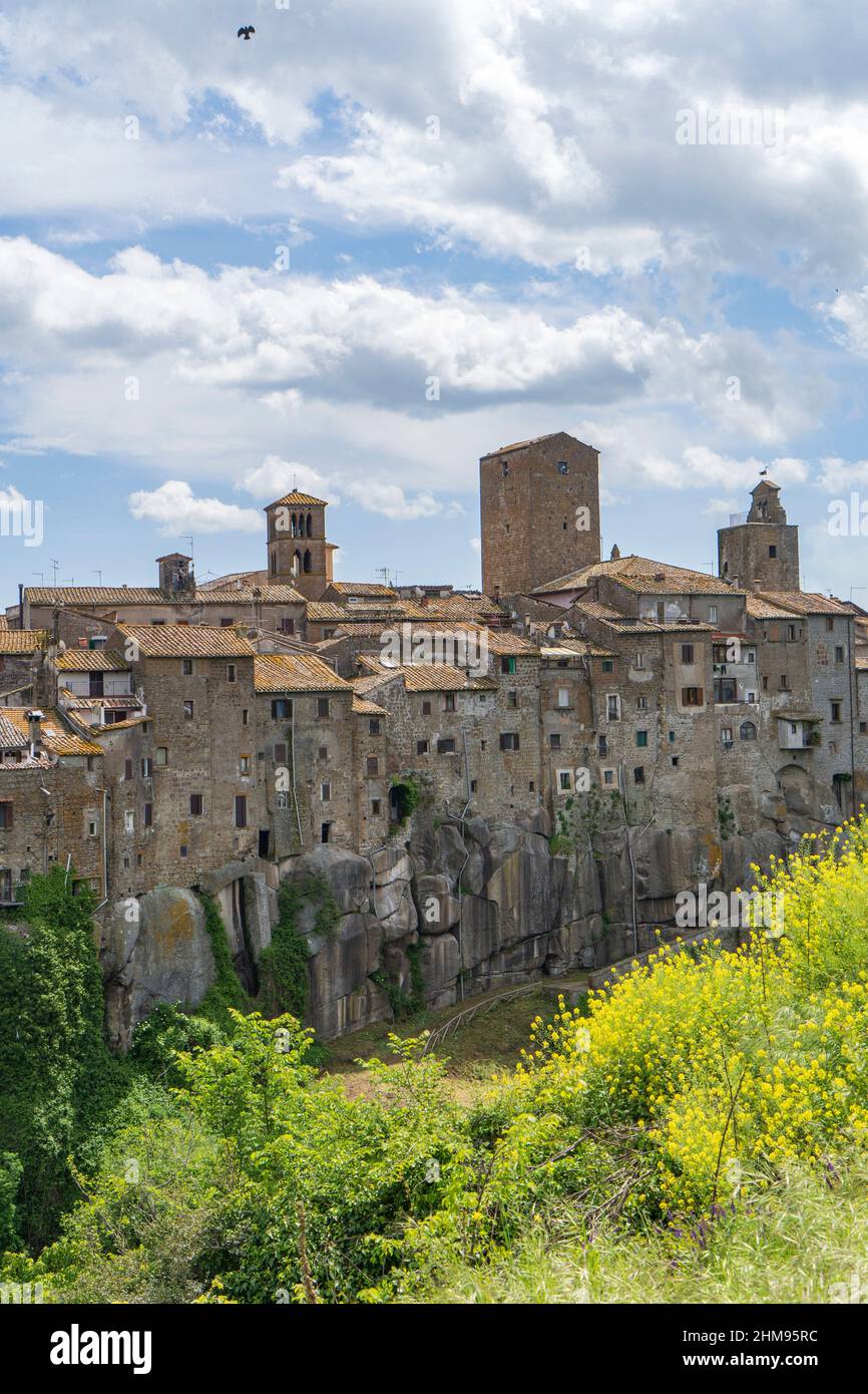 The ancient village of Vitorchiano at the base of the Cimini mountains ...
