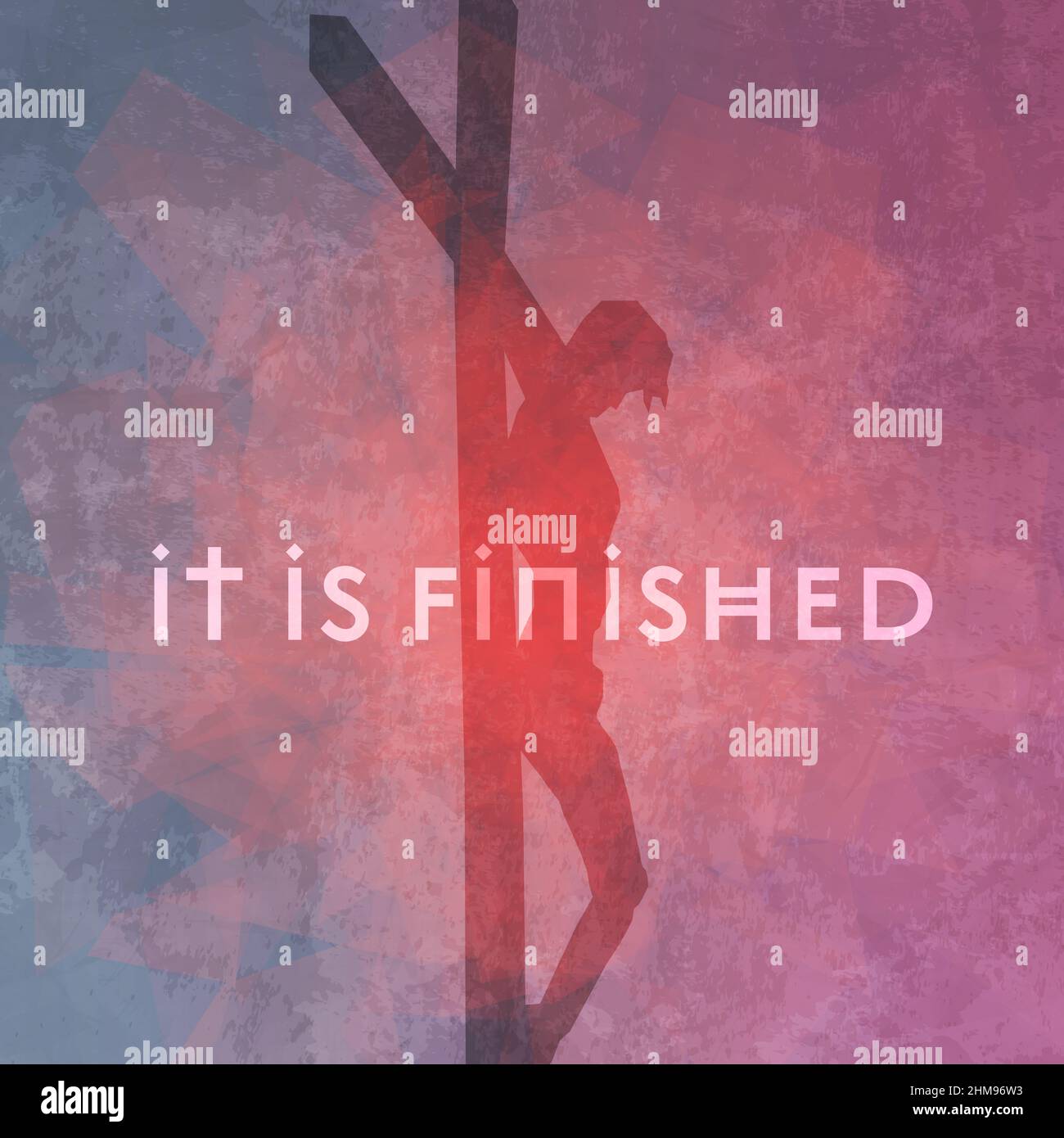 "It is finished" type over silhouette Jesus Christ crucified on the ...