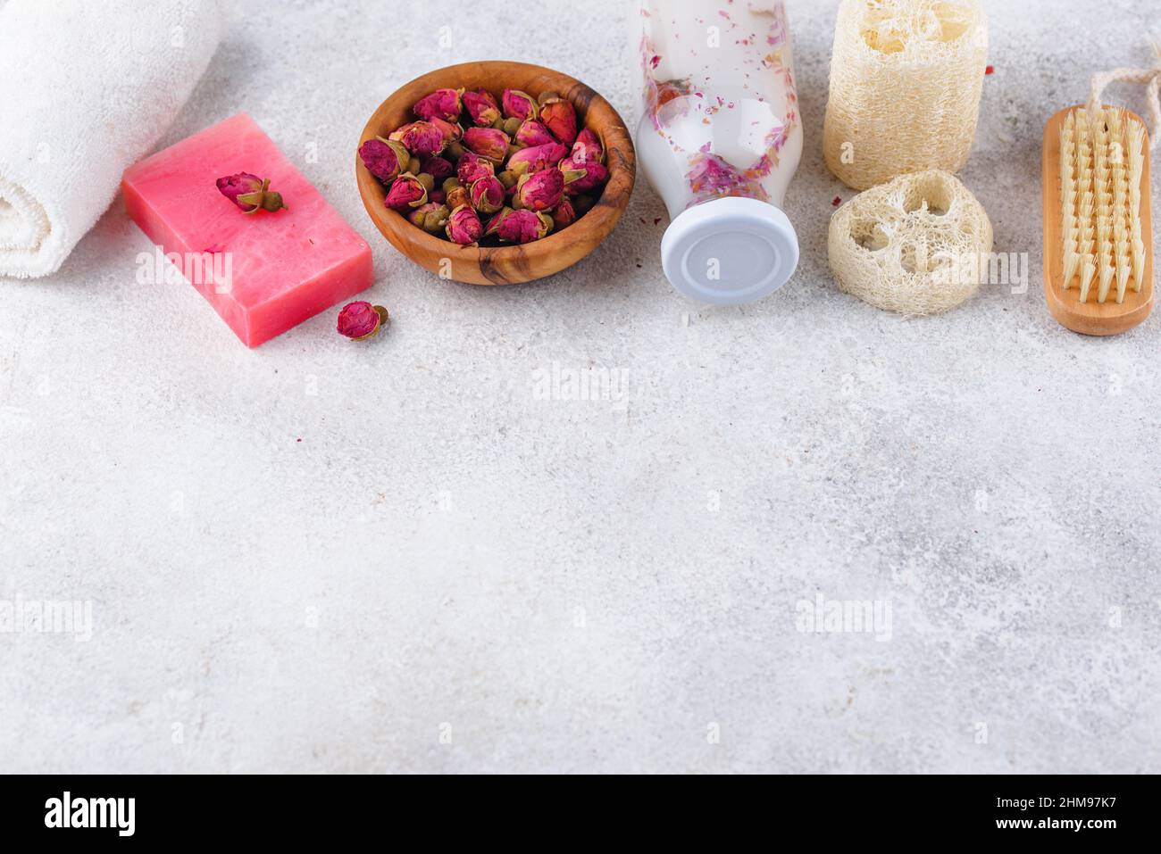 Rose petals water. Fermented beauty cosmetic Stock Photo - Alamy
