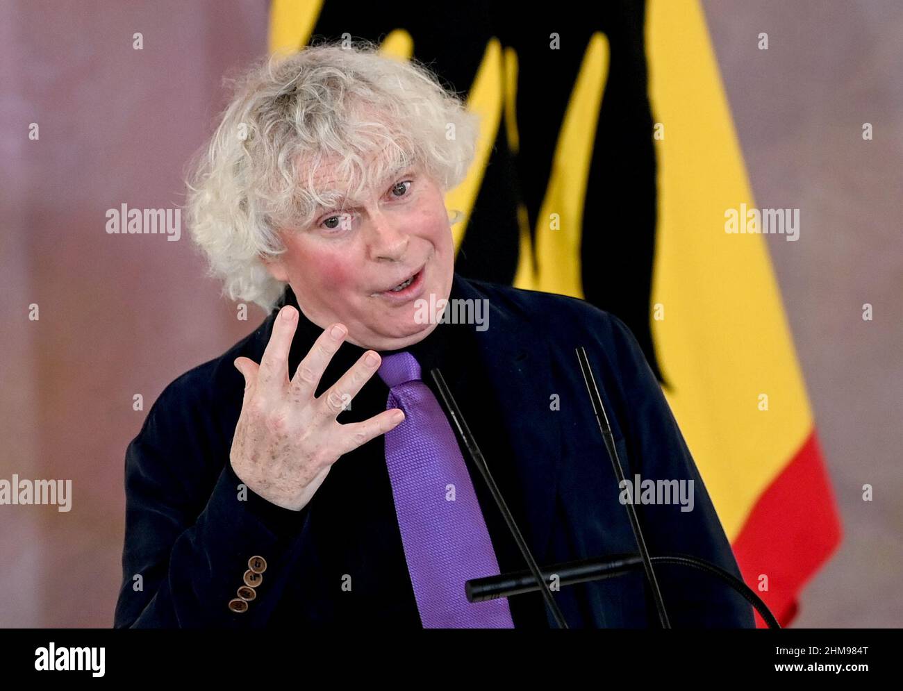 Berlin, Germany. 08th Feb, 2022. Sir Simon Rattle, conductor speaks at ...