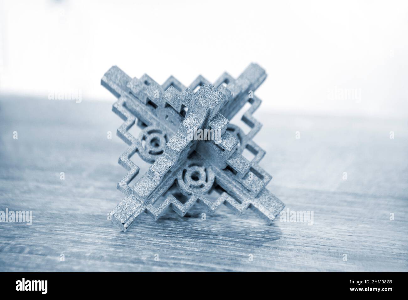 Gray abstract model object printed on 3d printer from powder close-up ...