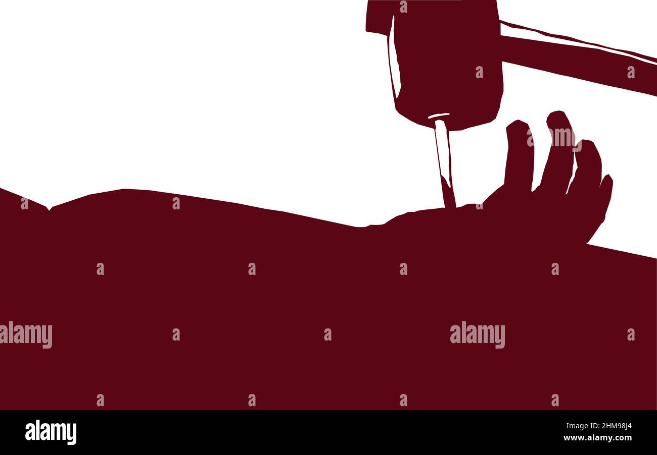 Red silhouette close-up of Jesus Christ being crucified on the cross at Calvary Stock Vector ...