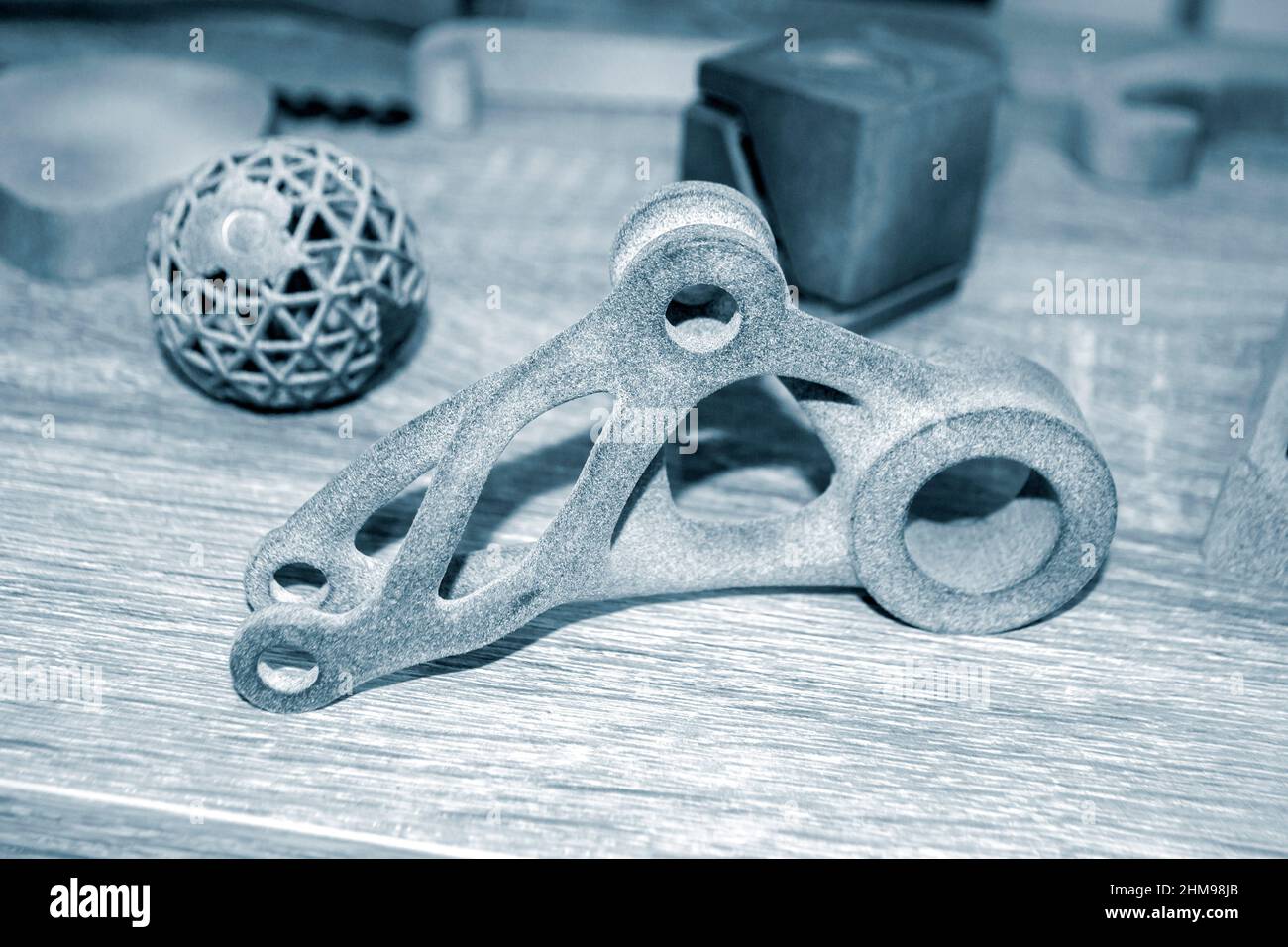 Different gray models printed on 3d printer from powder close-up. 3D ...