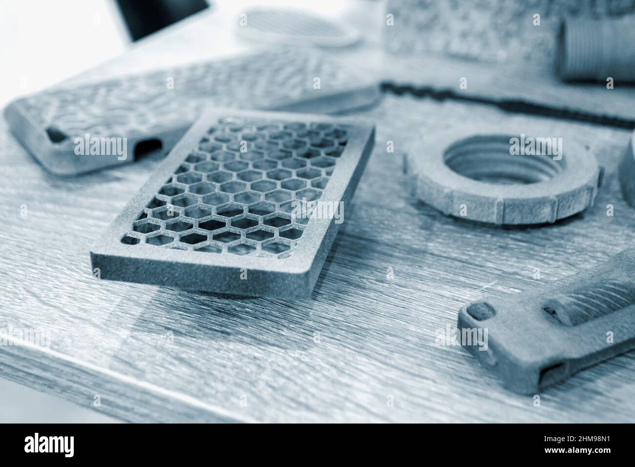 Different Gray objects printed on powder industrial 3D printer Stock ...