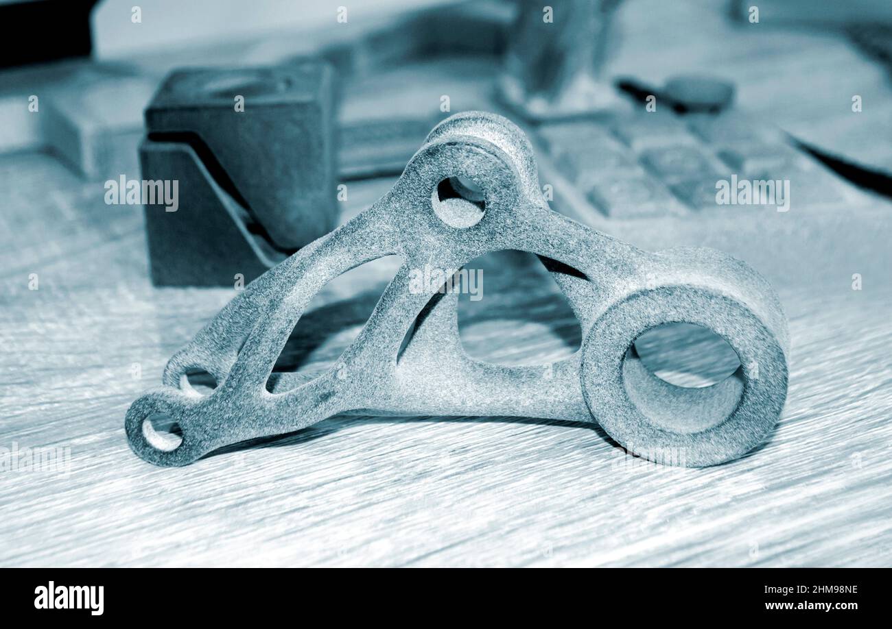 Gray abstract models printed on 3d printer from powder close-up Stock ...