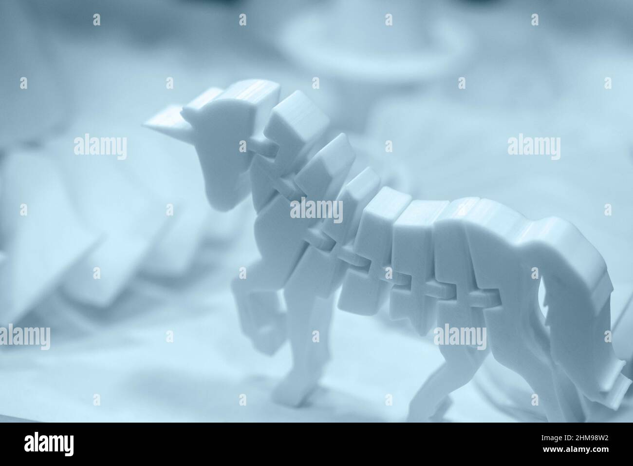 White object 3D printed from plastic close-up. New 3D printing ...