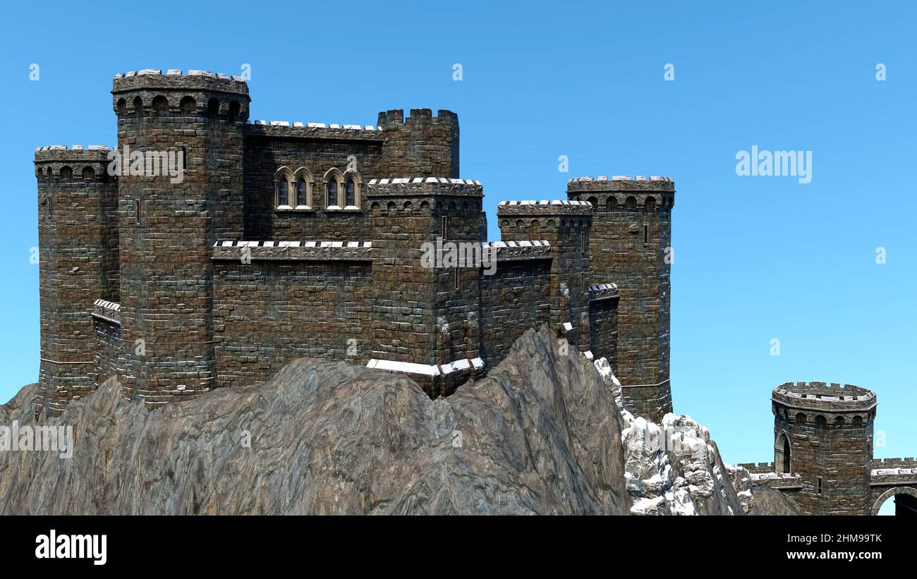 3D rendering of a fantasy winter castle outside Stock Photo - Alamy