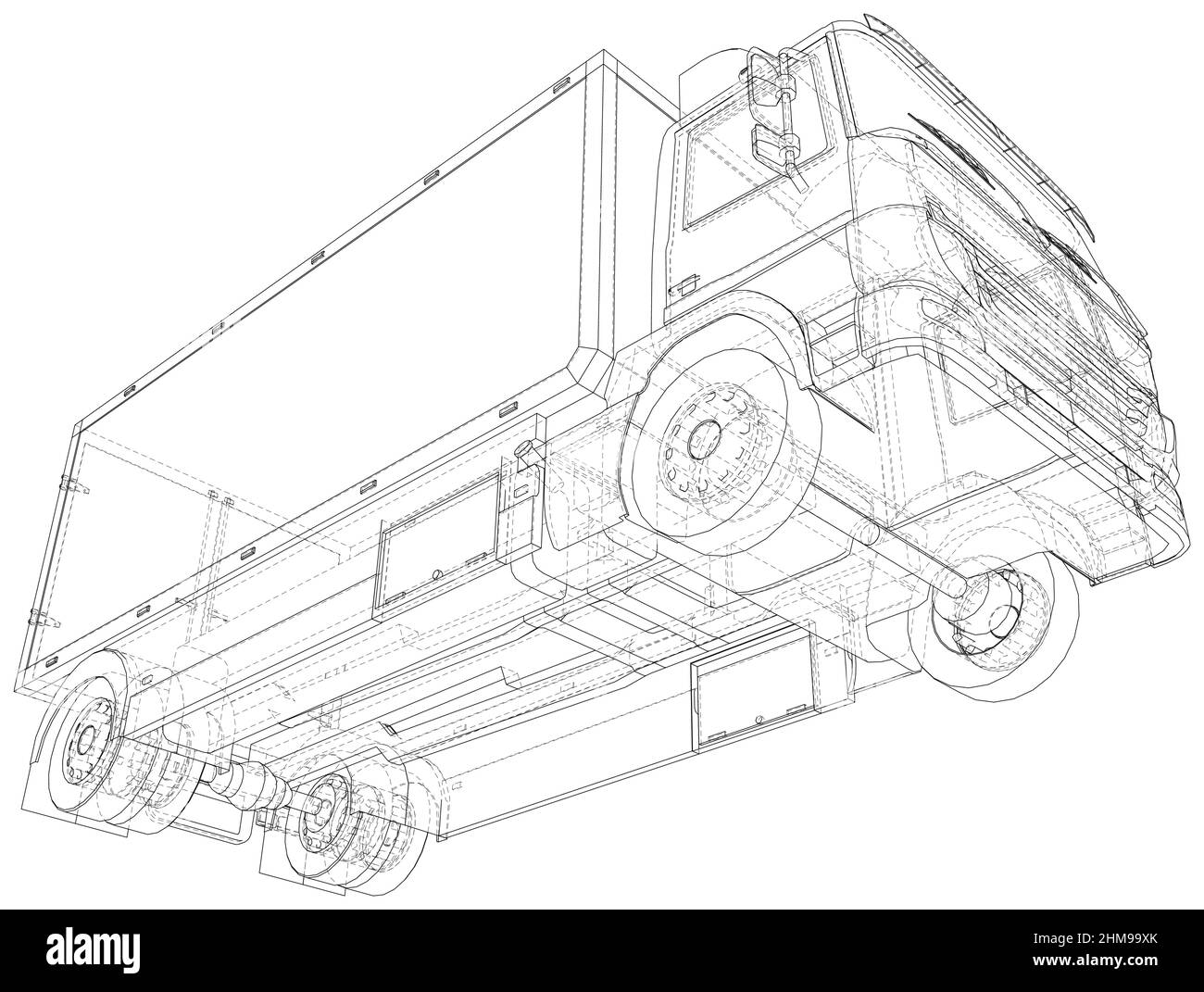 Commercial van truck. Vector outline of freight truck isolated on white ...