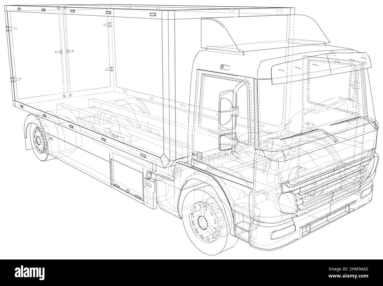 Commercial van freight. Wire-frame vector outline isolated on white ...
