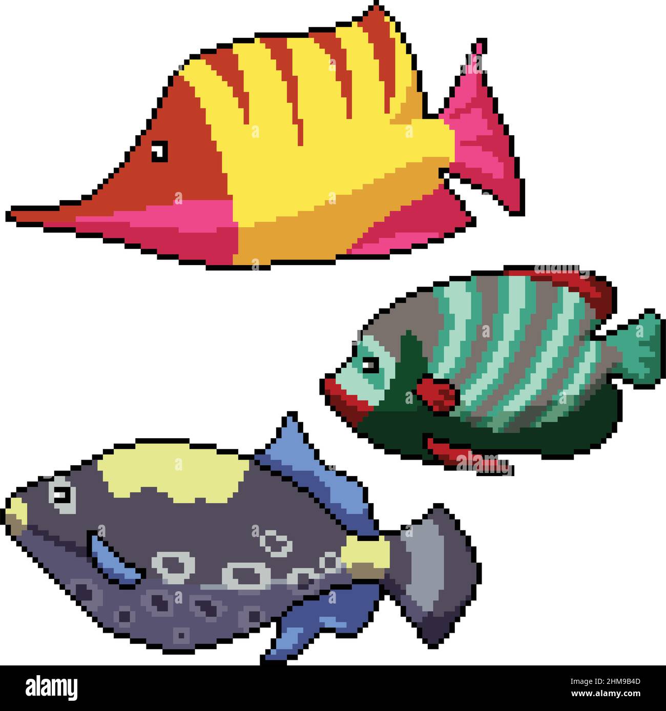 pixel art of colorful fish side Stock Vector Image & Art - Alamy