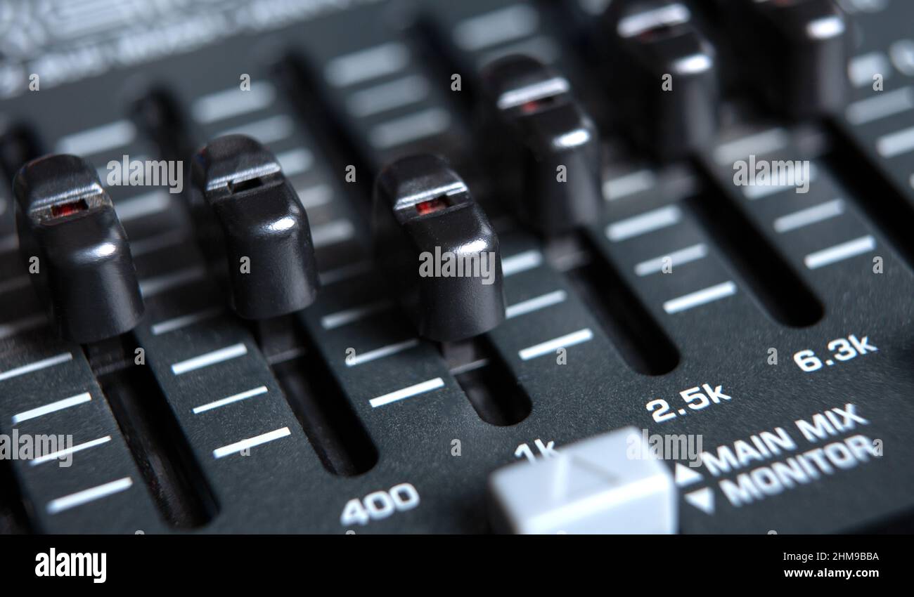 sound mixer and many faders close up equalizer 2 Stock Photo - Alamy