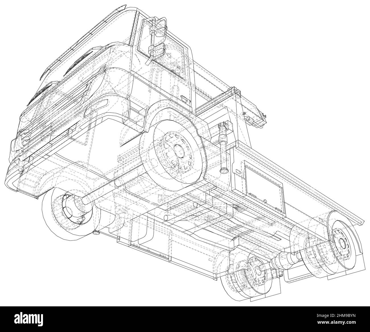 Tow truck. Wire-frame outline isolated on white background Stock Vector ...