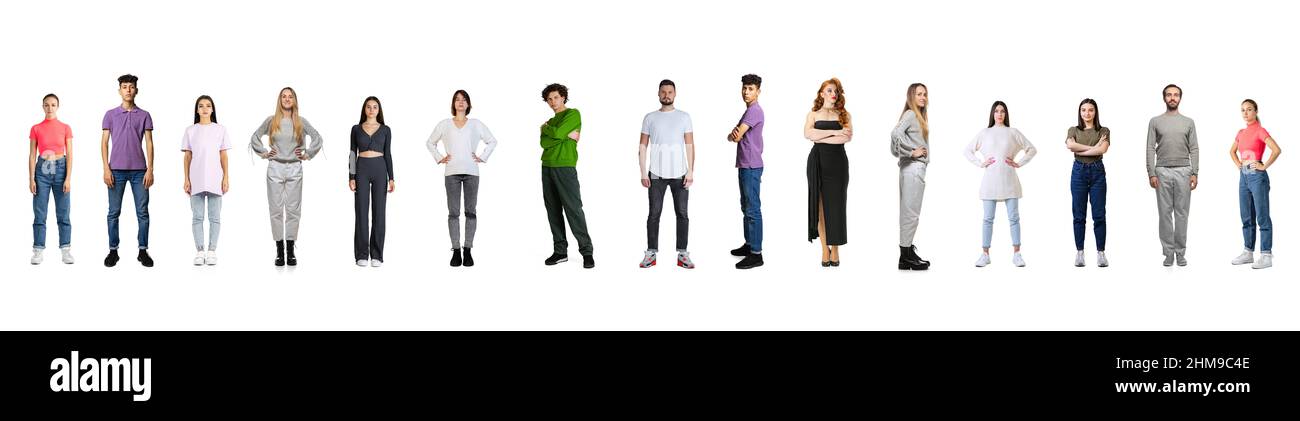 Collage. People, men and women, of different age in casual cloth ...