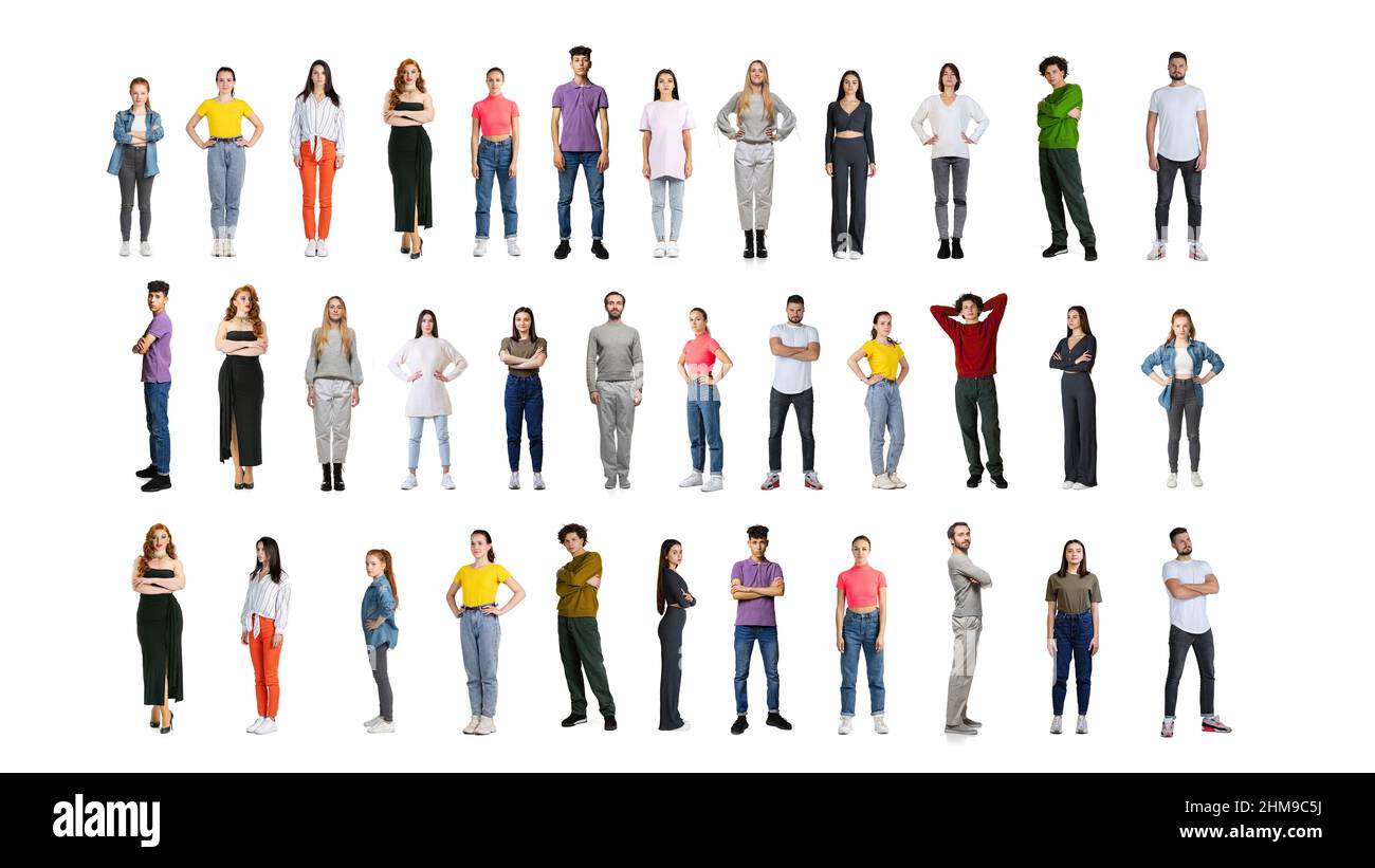 Collage of people, men and women of different age in casual cloth ...