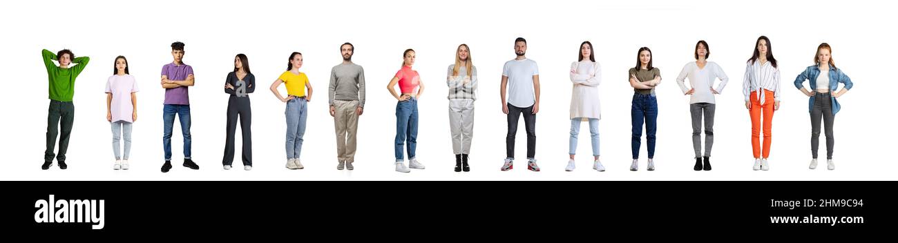 Collage. People, men and women of different age in casual cloth ...