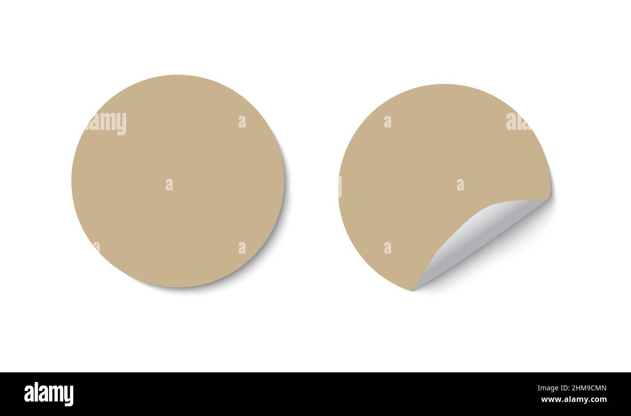 Paper round stickers with peeling corner realistic vector illustration ...