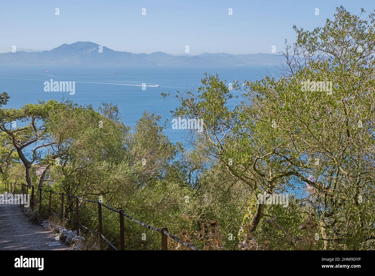 The North African coast with the Strait of Gibraltar in a hazy mist ...