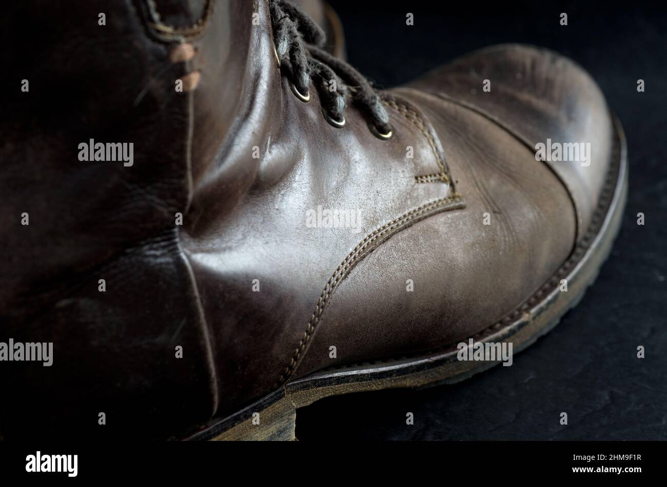 Side View of Old Dusty Leather Boots Horizontal Stock Photo - Alamy
