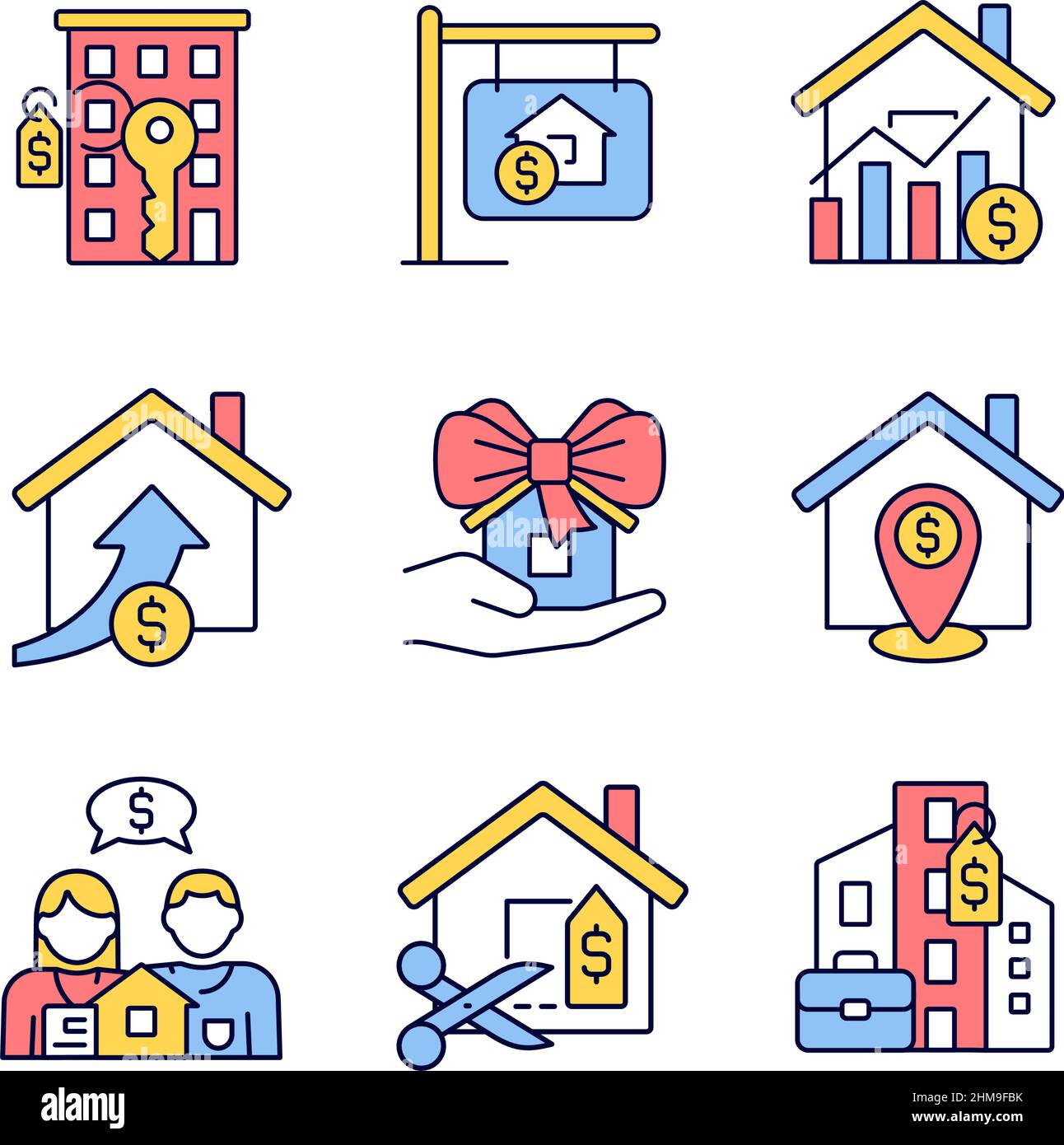 Immovable property purchasing RGB color icons set Stock Vector Image ...