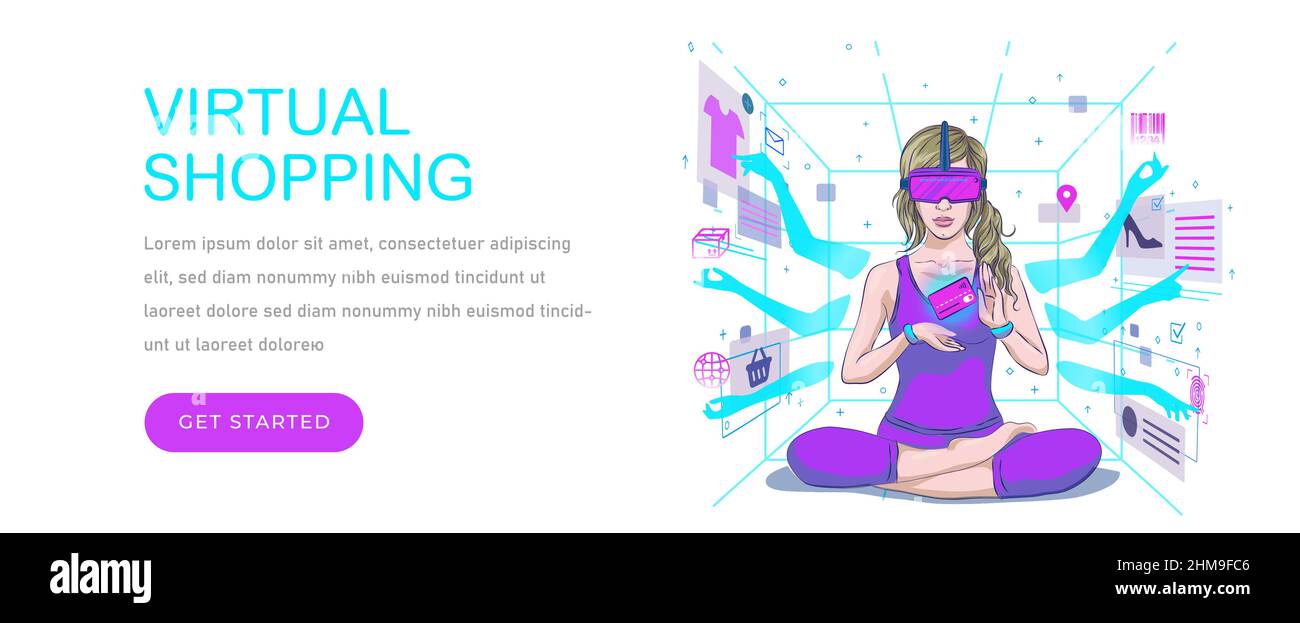 Virtual Shopping Flat Illustration Metaverse virtual reality concept ...