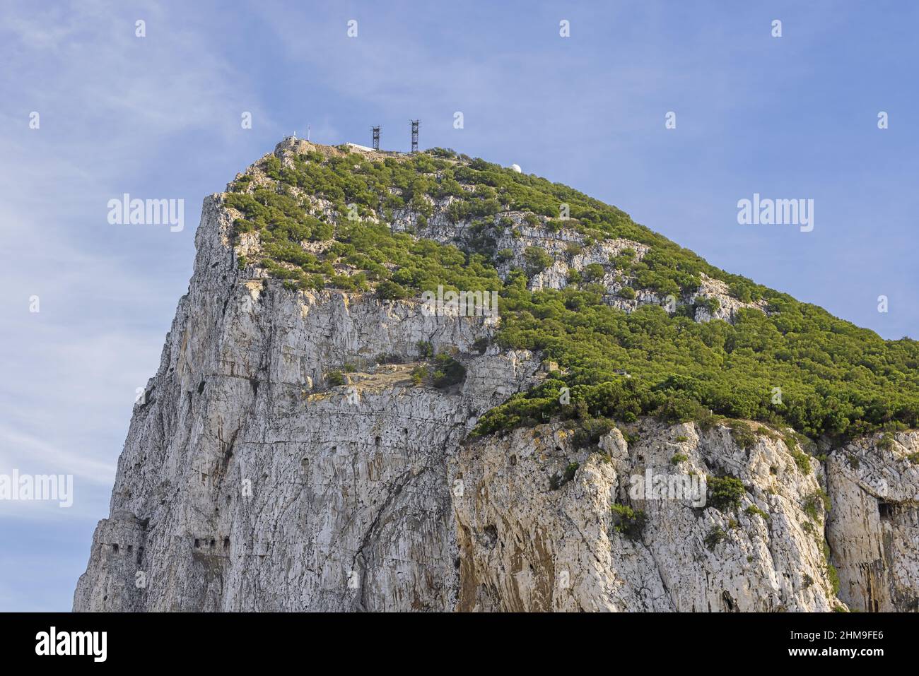 The upper part of the rock of Gibraltar seen from downtown Gibraltar ...
