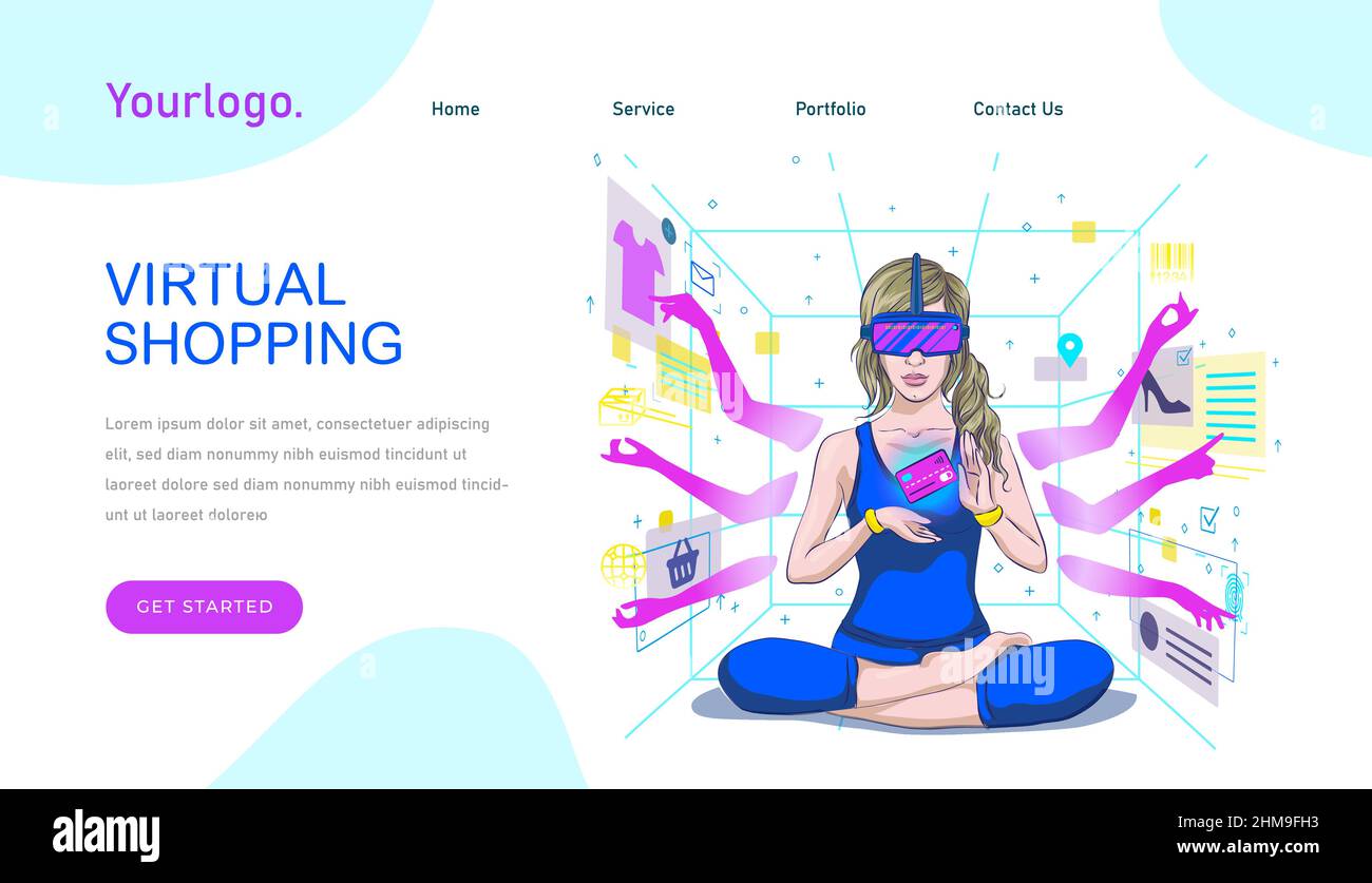Virtual Shopping Flat Illustration Metaverse virtual reality concept ...