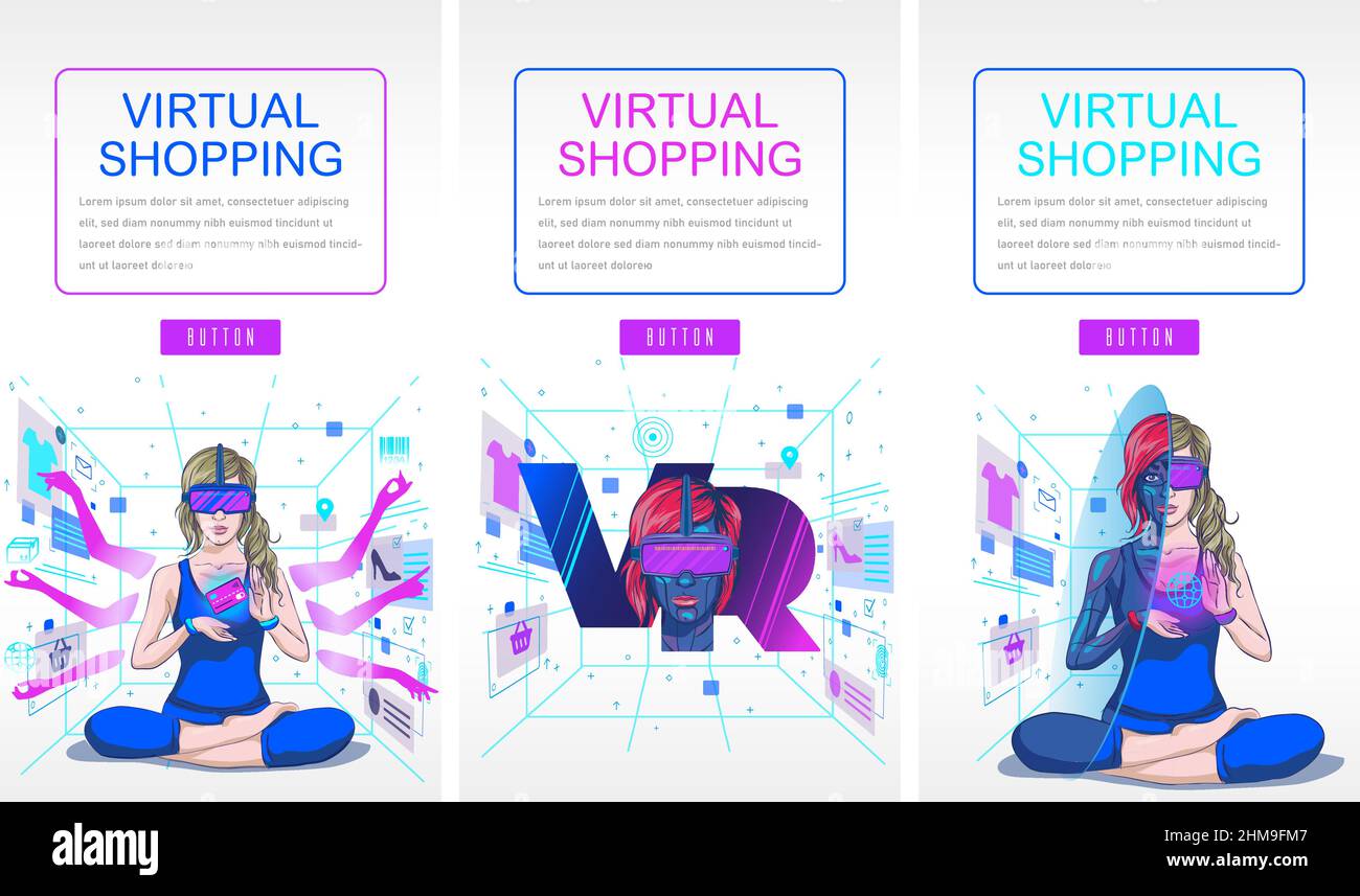 Virtual reality concept virtual shopping flat illustration metav Stock ...